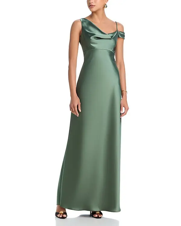 Aqua Long One Shoulder Gown - Olive