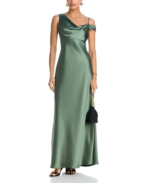 Aqua Long One Shoulder Gown - Olive