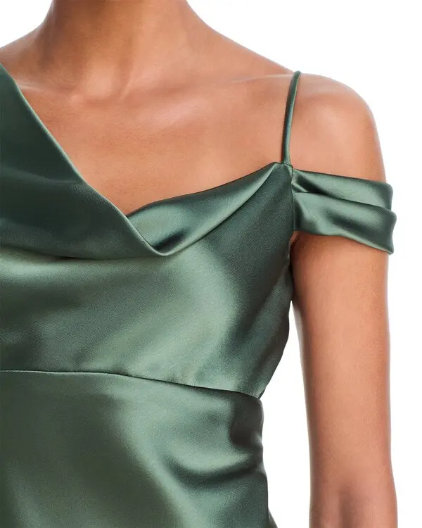 Aqua Long One Shoulder Gown - Olive