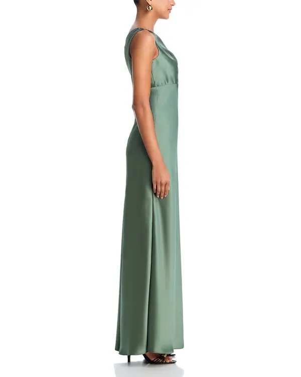 Aqua Long One Shoulder Gown - Olive