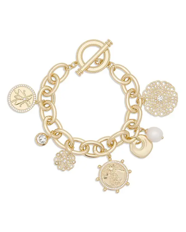 Ramy Brook Selena Crystal & Cultured Freshwater Pearl Charm Bracelet - Gold/pearl