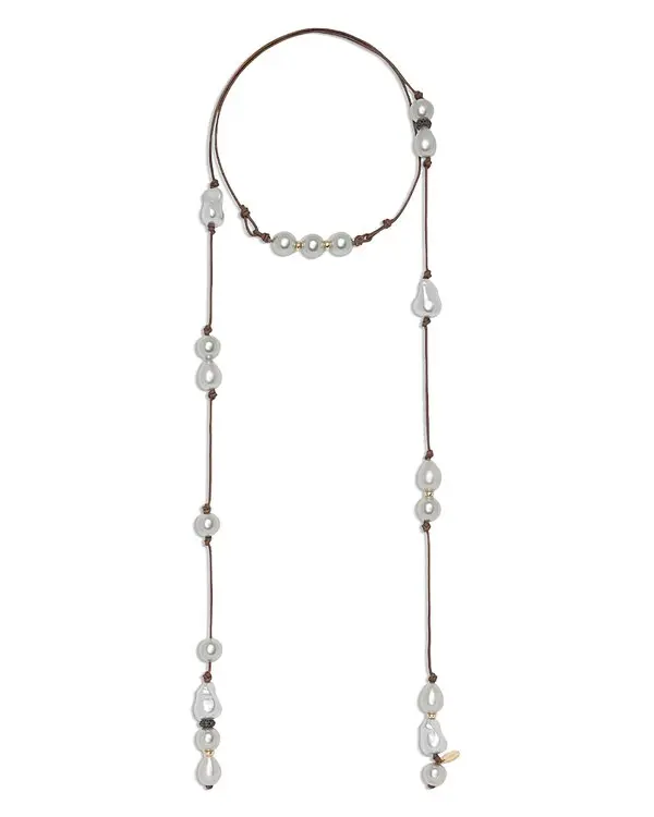 Ramy Brook Riya Imitation Pearl Leather Cord Wrap Necklace - No Color