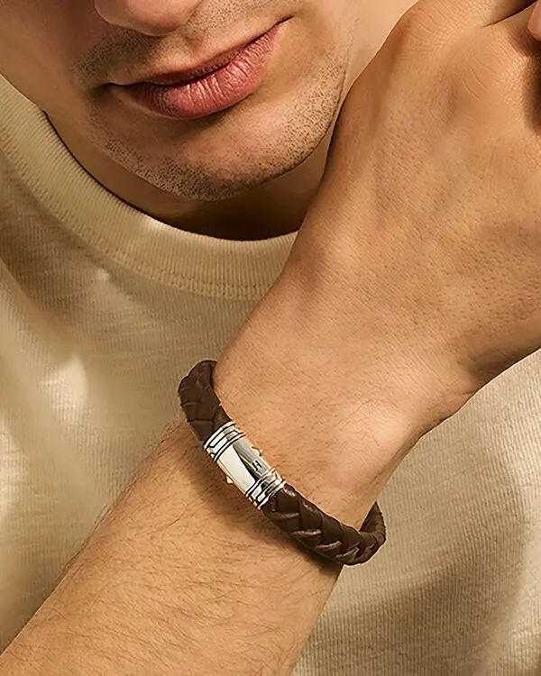 John Hardy Sterling Braided Leather Bracelet - Silver