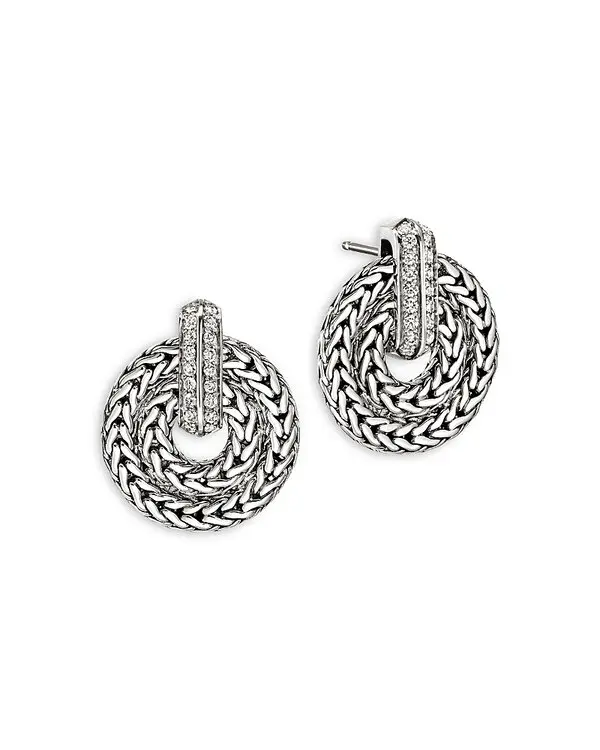 John Hardy Icon Diamond Oval Link Drop Earrings - Silver