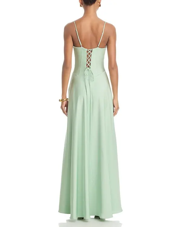 Aqua Satin Lace-up Back Gown - Honeydew