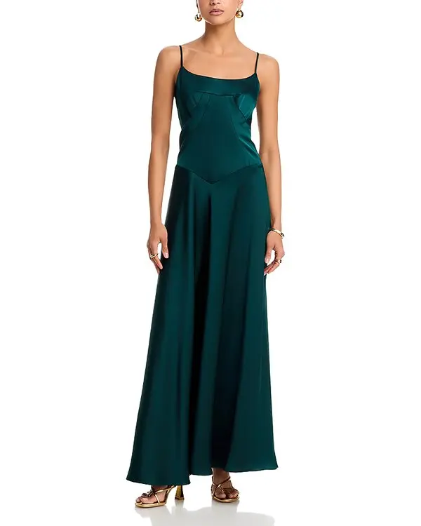 Aqua Satin Lace-up Back Gown - Pine