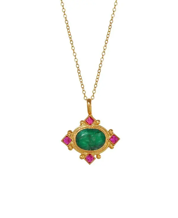 OTTOMAN HANDS Raina Emerald And Crystal Pendant Necklace - Gold