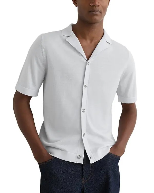 REISS Grafton Cuban Merino Wool Shirt - Frost Blue