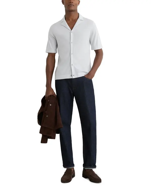 REISS Grafton Cuban Merino Wool Shirt - Frost Blue