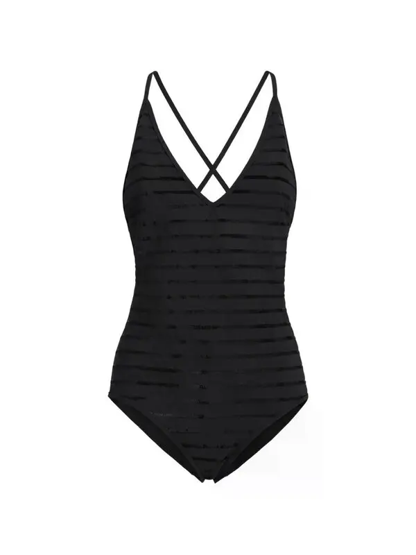 Brunello Cucinelli Striped V-neck One-piece Swimsuit - Black