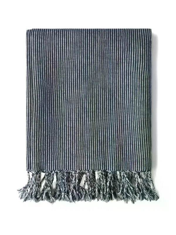 Brunello Cucinelli Striped Fringed Linen Throw Blanket - Blue