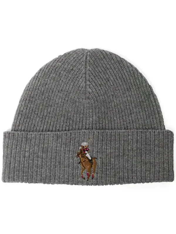 POLO RALPH LAUREN EYEWEAR Embroidered Rib-knit Beanie - Grey