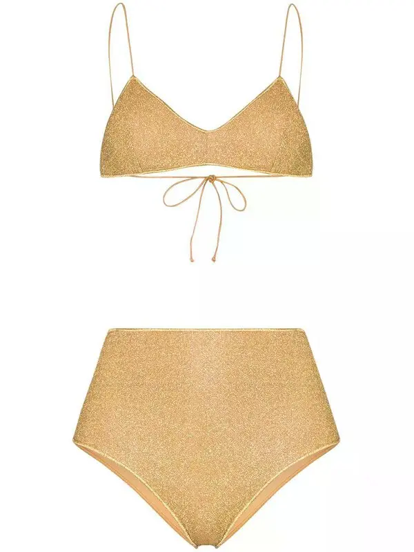 Oseree Lumiére Metallic High-waist Bikini Set - Gold