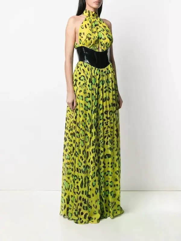 Philipp Plein Leopard-print Halterneck Maxi Dress