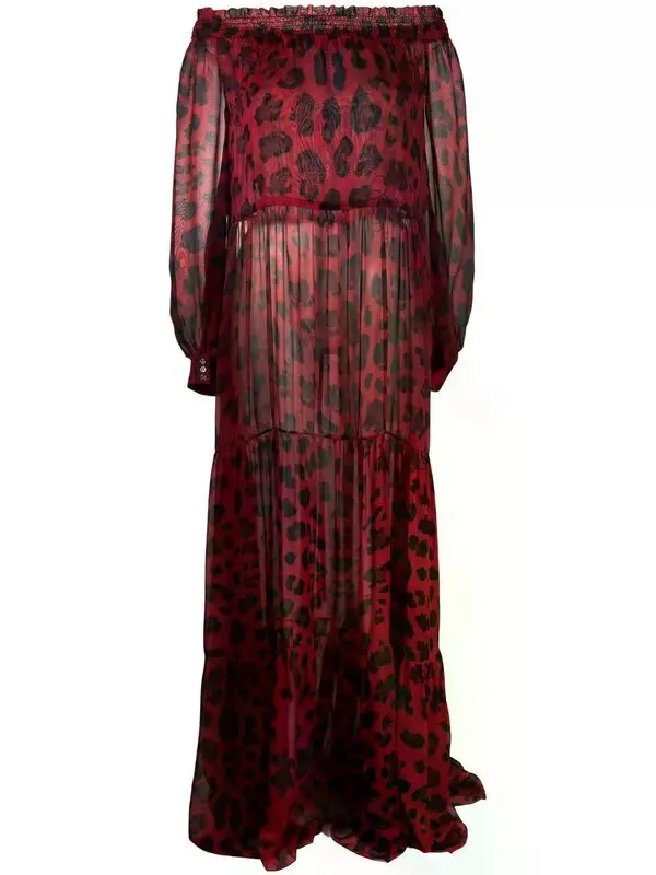 Philipp Plein Leopard-print Off-shoulder Maxi Dress