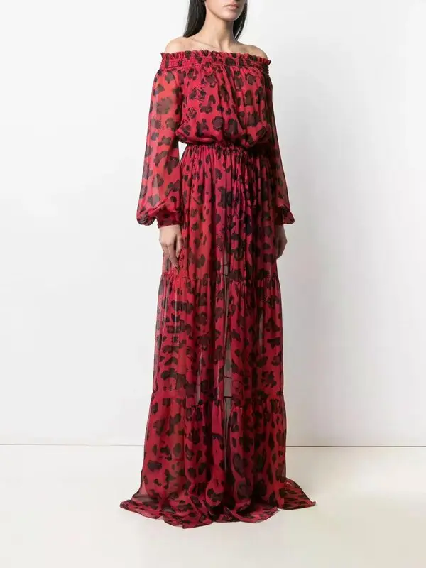 Philipp Plein Leopard-print Off-shoulder Maxi Dress