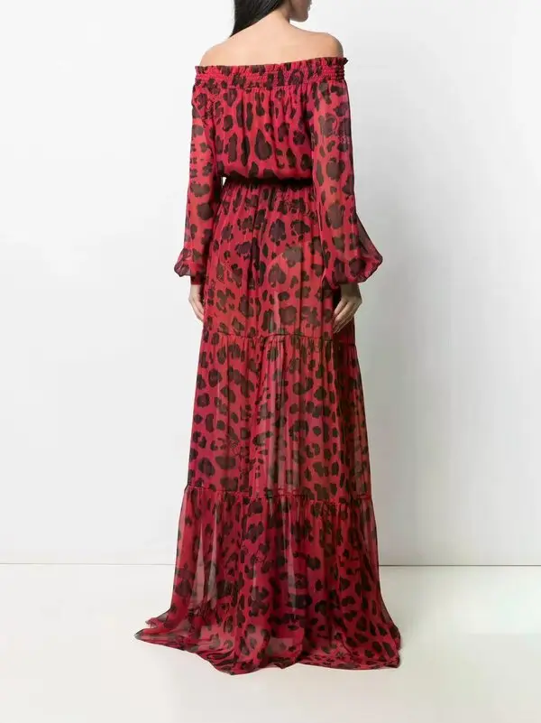 Philipp Plein Leopard-print Off-shoulder Maxi Dress