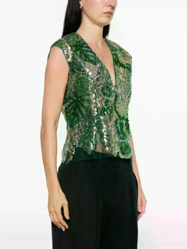 DE SANTIS Sequin Embellished V-neck Top