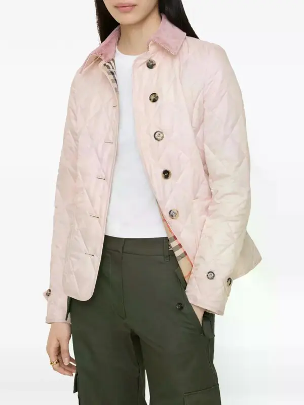 Burberry Quilted Jacket With Corduroy Collar - Pink