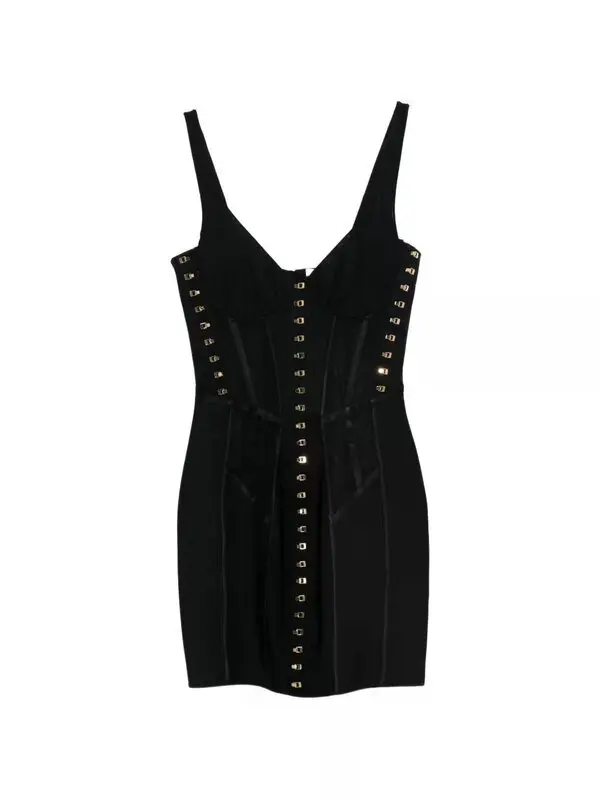 Elisabetta Franchi Embellished V-neck Fitted Dress - Black