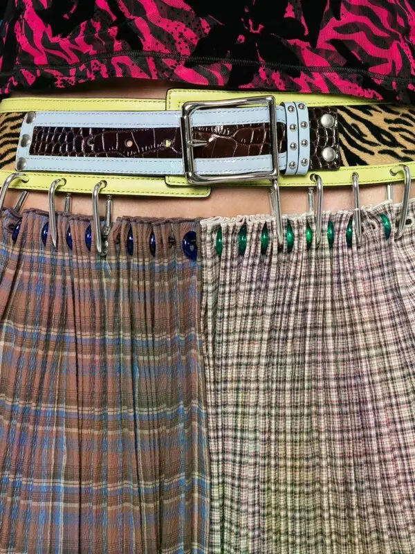 CHOPOVA LOWENA Belted Plaid Mini Skirt