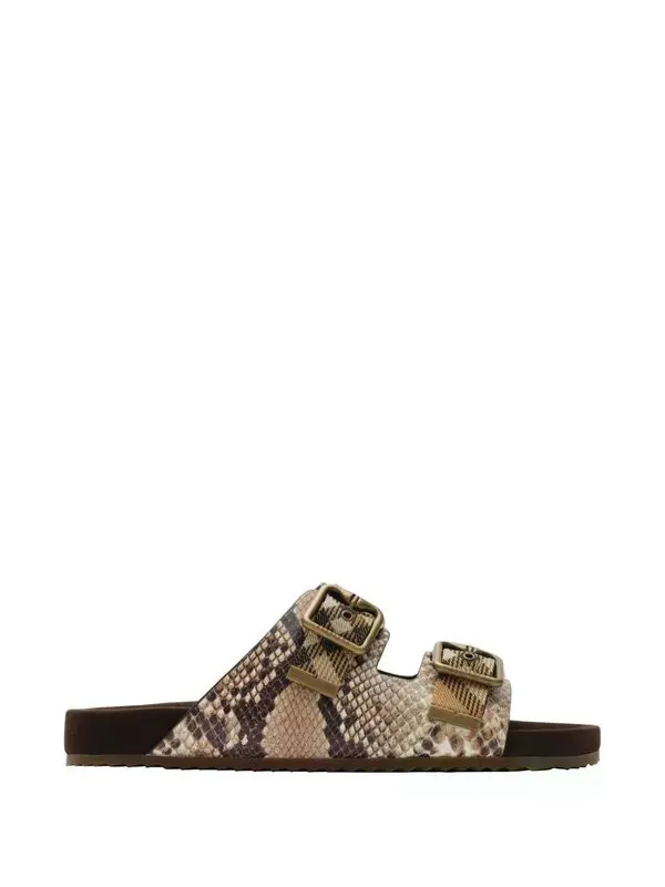 Burberry Python-print Leather Urchin Sandals With Check Detail - Neutrals