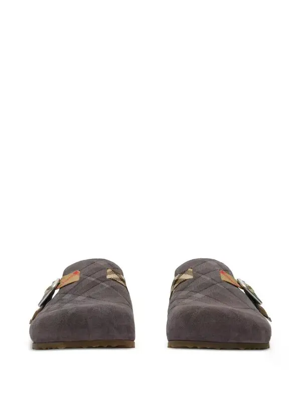 Burberry Embossed Check Suede Clogs - Grey