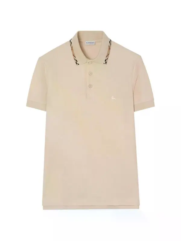 Burberry Check Trim Cotton Polo Shirt - Neutrals
