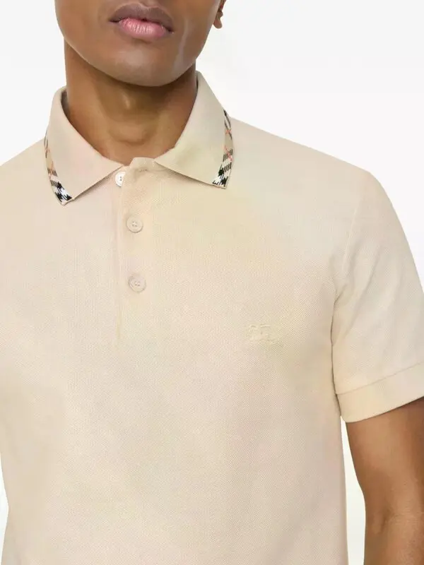 Burberry Check Trim Cotton Polo Shirt - Neutrals