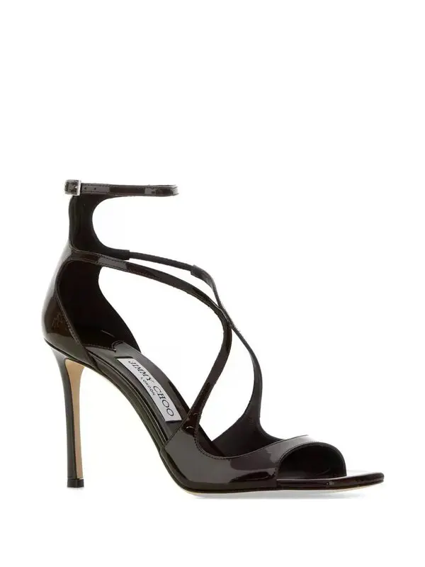 JIMMY CHOO Azia 95 Patent Leather Sandals - Brown