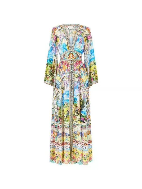Camilla Kimono Sleeve Shirring Dress - Blue