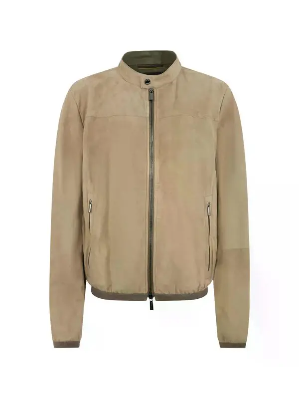 MOORER Leather Zip-up Jacket - Neutrals
