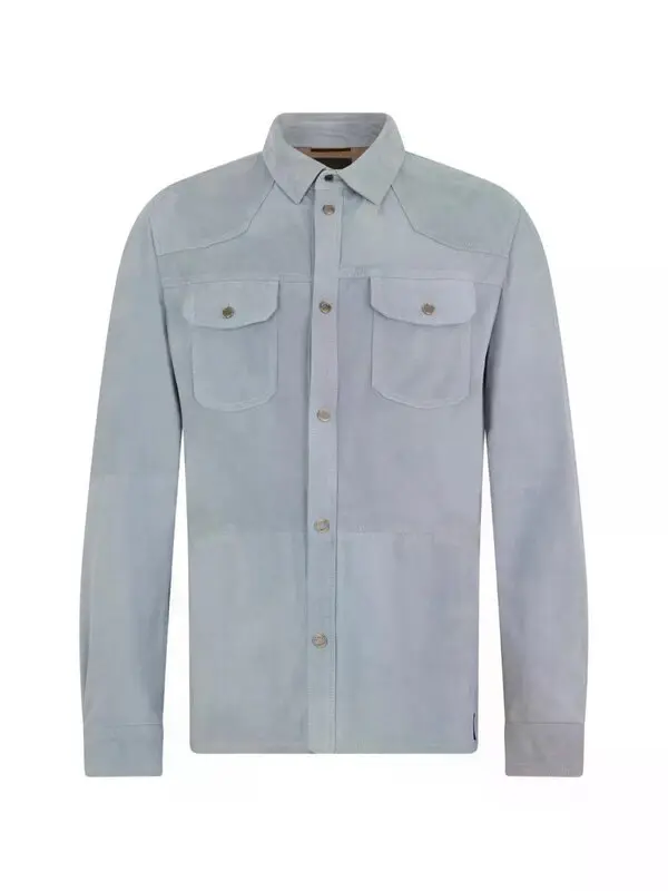 MOORER Chest Pockets Leather Shirt - Blue