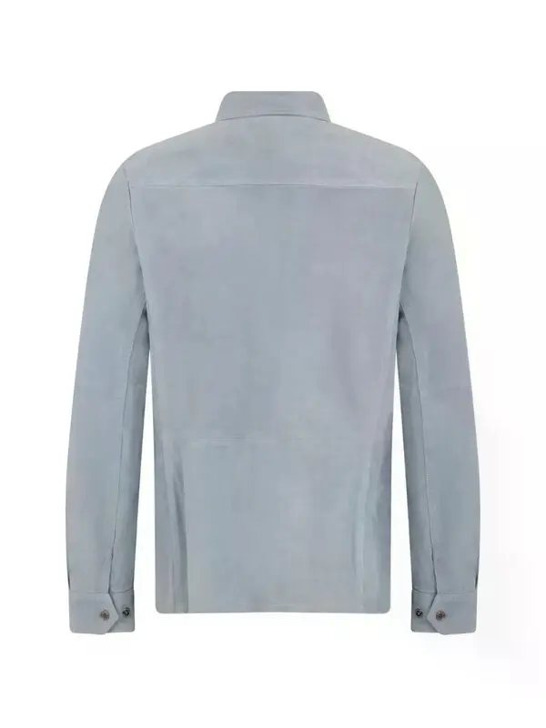 MOORER Chest Pockets Leather Shirt - Blue
