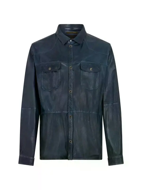 MOORER Flap-pocket Leather Jacket - Blue