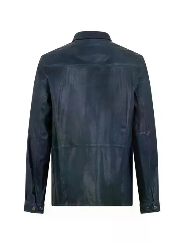 MOORER Flap-pocket Leather Jacket - Blue
