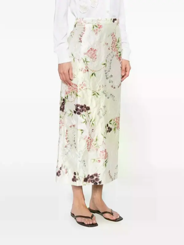 Erdem Satin Midi Skirt With Floral Print
