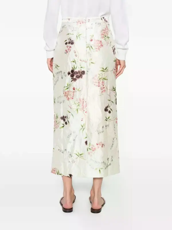 Erdem Satin Midi Skirt With Floral Print