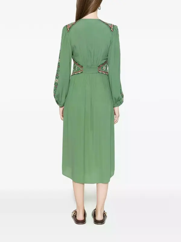 Ba&sh Embroidered Buttoned Midi Dress - Green