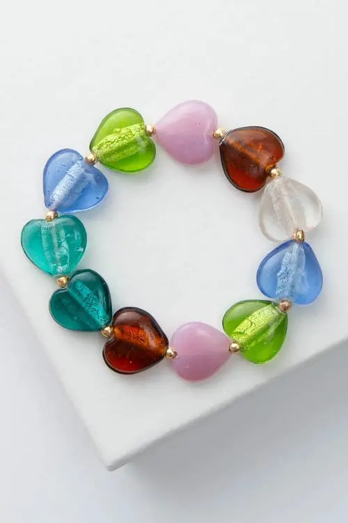 NOONDAY Lampwork Heart Beaded Bracelet - Mint