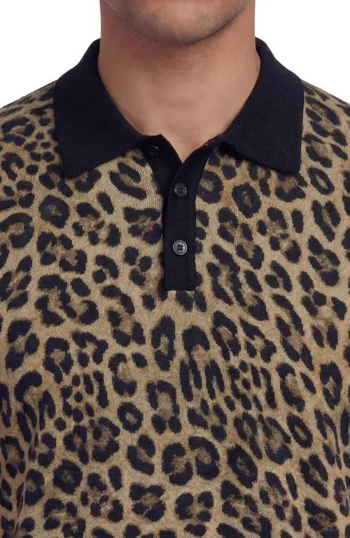 LORDS OF HARLECH Leopard Merino Silk Cashmere Polo - Leopard Brown