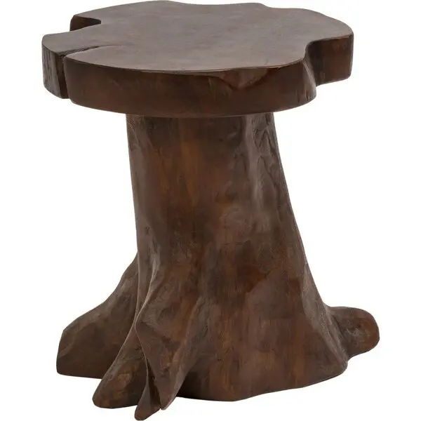JONATHAN Y Amara Rustic Modern Handcrafted Live Edge Solid Teak Wood Stump Stool - Dark Brown