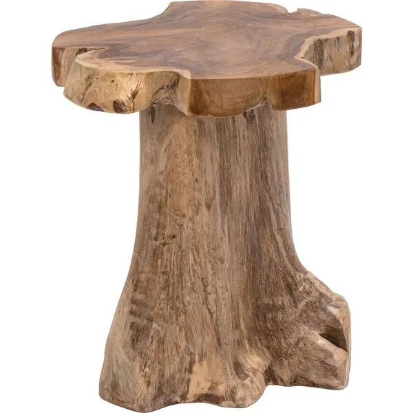 JONATHAN Y Amara Rustic Modern Handcrafted Live Edge Solid Teak Wood Stump Stool - Natural