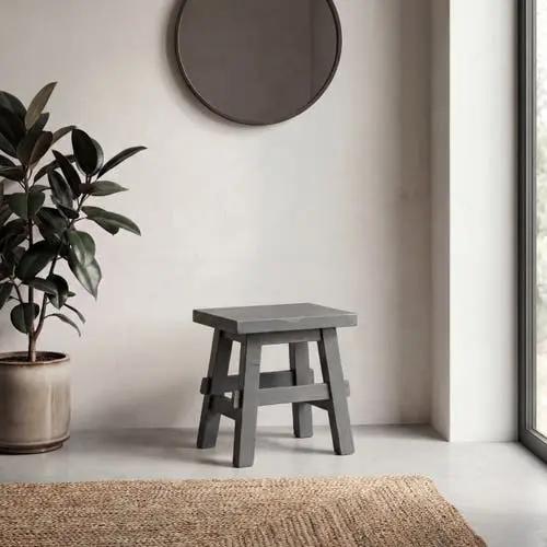 JONATHAN Y Revine Handcrafted Rustic Solid Wood Backless Accent Stool - Dark Gray