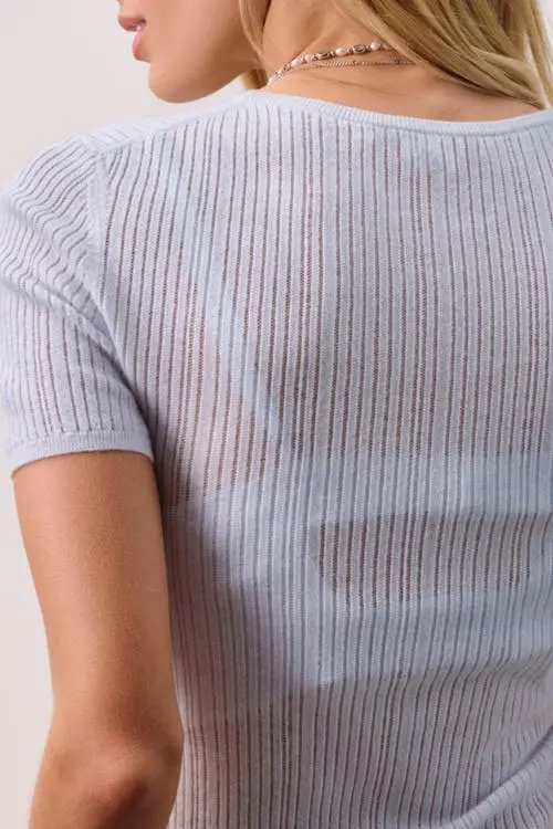 Naked Cashmere Etta Trellis Cashmere Tee - Cloud