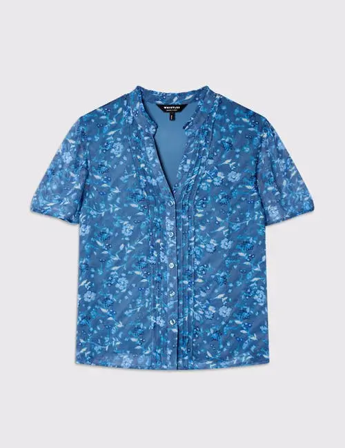 Whistles Ditsy Floral V-neck Blouse - Teal/multi