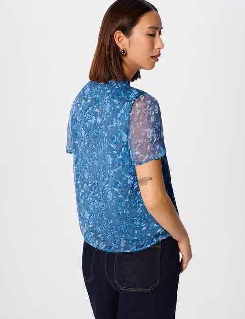 Whistles Ditsy Floral V-neck Blouse - Teal/multi