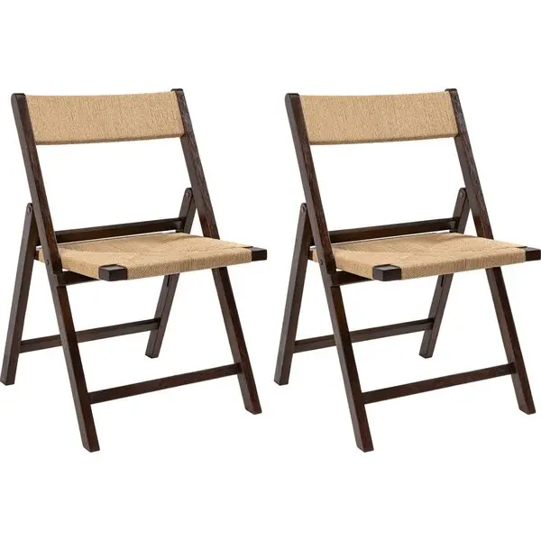 JONATHAN Y Kiawah Coastal Modern Woven Seagrass Teak Wood Folding Chair - Dark Brown