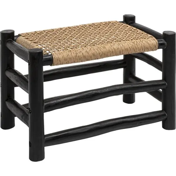 JONATHAN Y Chuck Bohemian Handcrafted Woven Synthetic Rattan Seat And Wood Indoor/outdoor Backless Accent Stool - Black