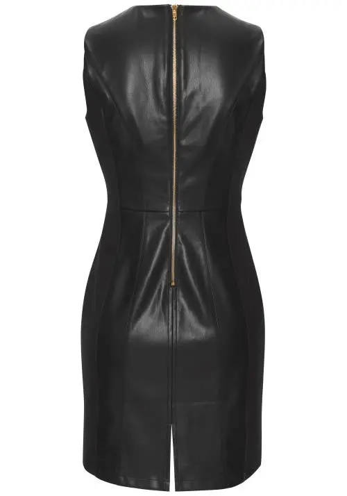 LASCANA Faux Leather V-neck Sheath Dress
